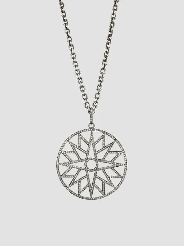 Nina Gilin Black Rhodium-plated & Diamond Sunburst Pendant Long Necklace - Silver
