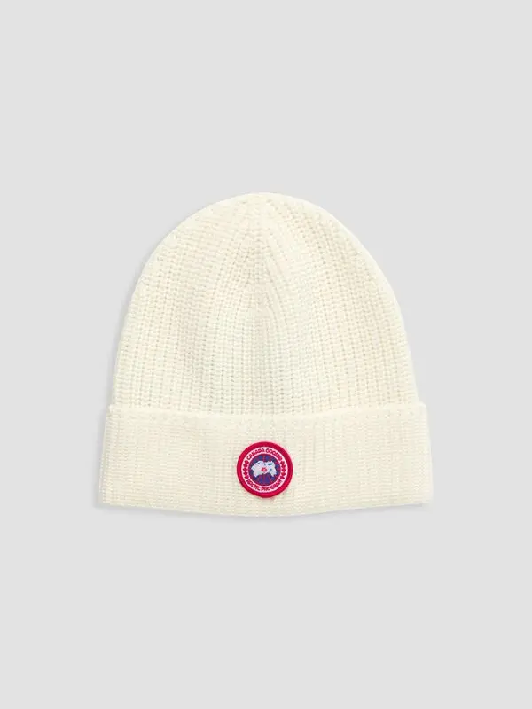 Canada Goose Arctic Logo Patch Wool Beanie - Cotton Grass