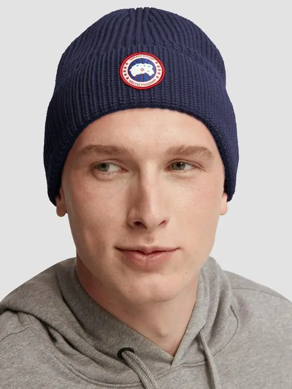 Canada Goose Arctic Logo Patch Wool Beanie - Navy Heather