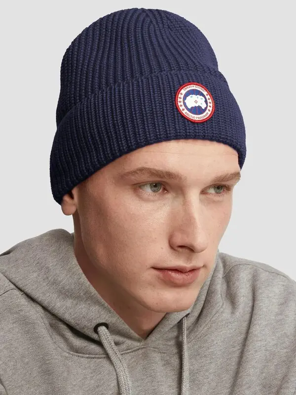 Canada Goose Arctic Logo Patch Wool Beanie - Navy Heather