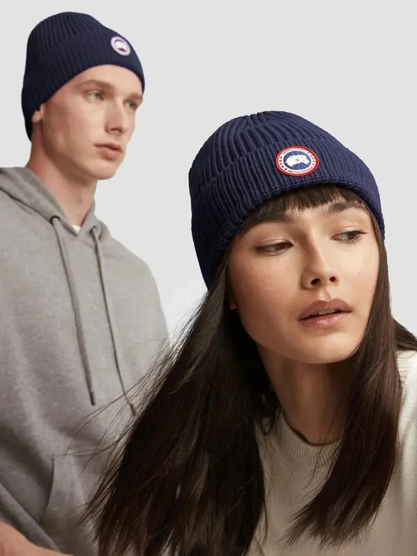Canada Goose Arctic Logo Patch Wool Beanie - Navy Heather