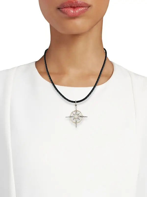Nina Gilin Two-tone & North Star Pendant Leather Cord Necklace