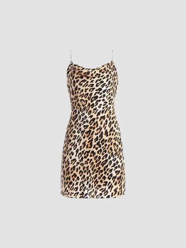 Alice + Olivia Harmony Leopard Draped Slip Mini Dress - Leopard Multi