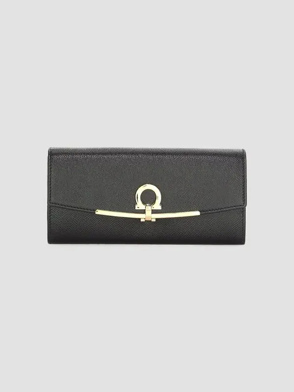 FERRAGAMO Icona Clip Continental Wallet - Black