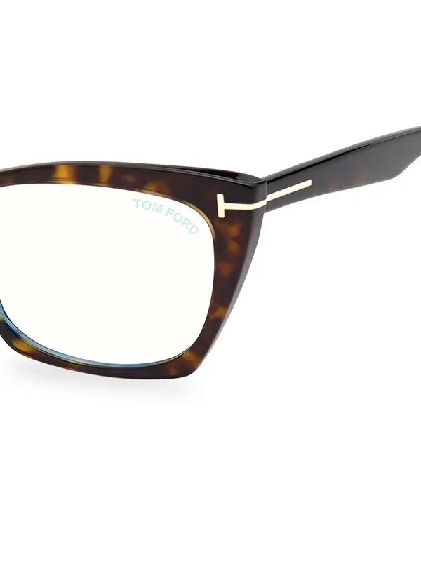 TOM FORD 54mm Cat-eye Blue Filter Eyeglasses - Dark Havana