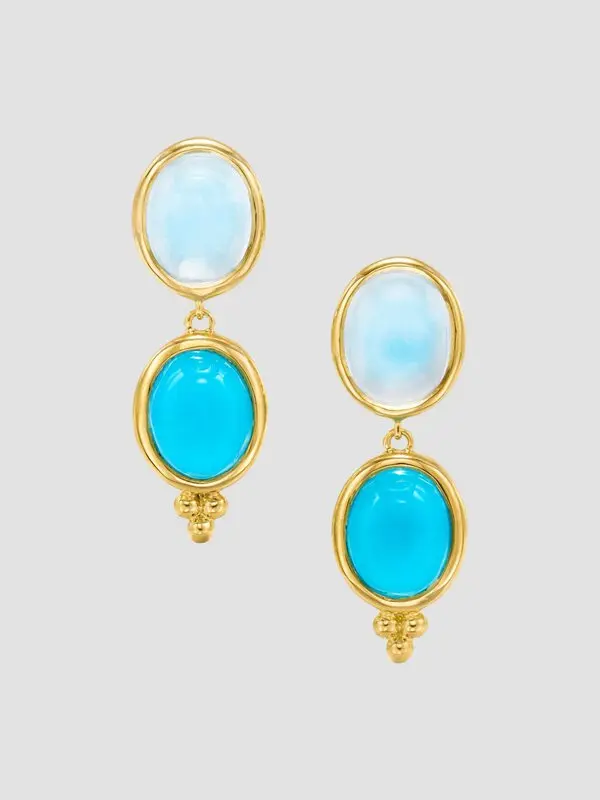 Temple St. Clair Florence86 18k Yellow Turquoise & Blue Moonstone Double-drop Earrings