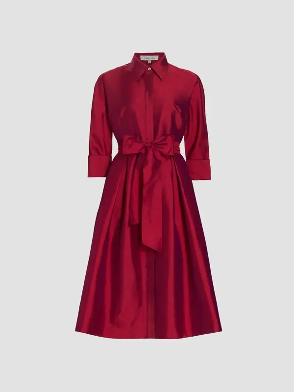 Rickie Freeman For Teri Jon Silk Taffeta Shirtdress - Cherry
