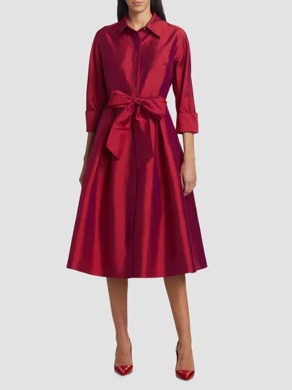Rickie Freeman For Teri Jon Silk Taffeta Shirtdress - Cherry