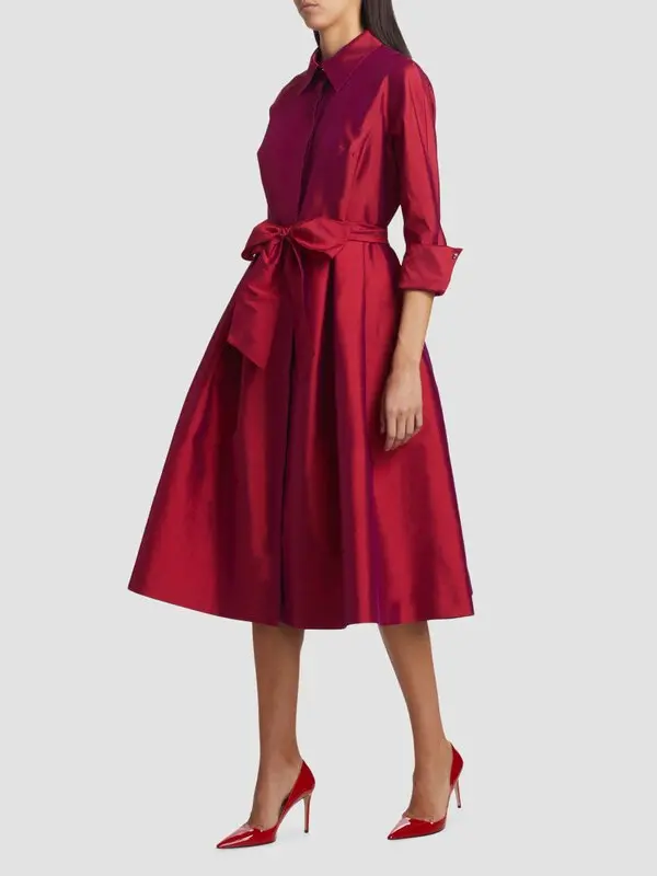 Rickie Freeman For Teri Jon Silk Taffeta Shirtdress - Cherry