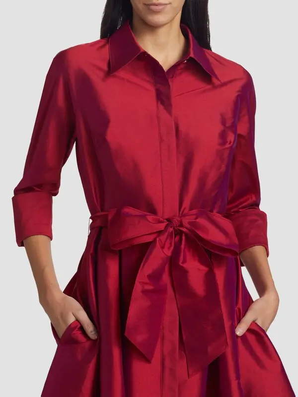 Rickie Freeman For Teri Jon Silk Taffeta Shirtdress - Cherry