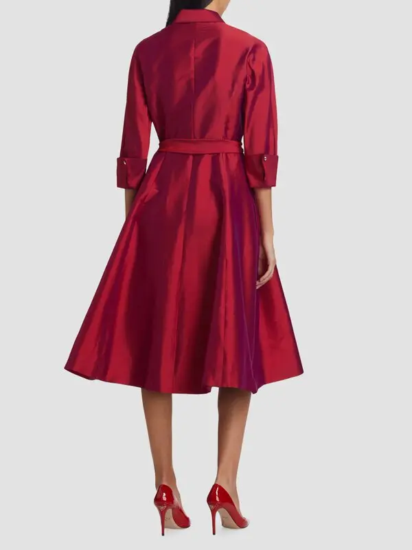 Rickie Freeman For Teri Jon Silk Taffeta Shirtdress - Cherry
