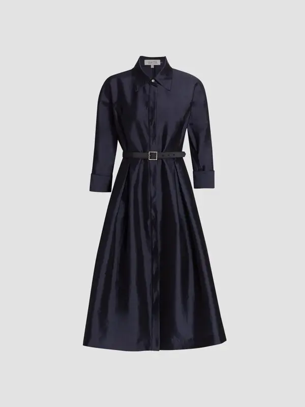 Rickie Freeman For Teri Jon Silk Taffeta Shirtdress - Navy