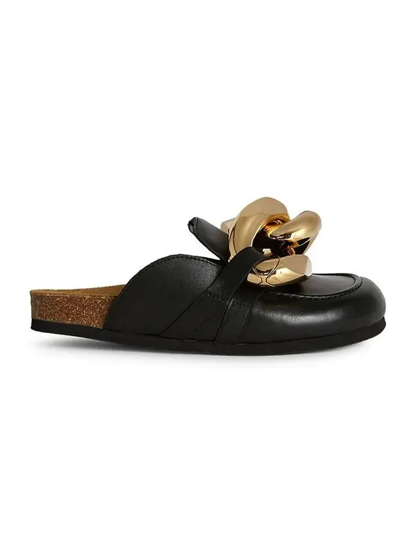 JW Anderson Chain Leather Loafer Mules - Black