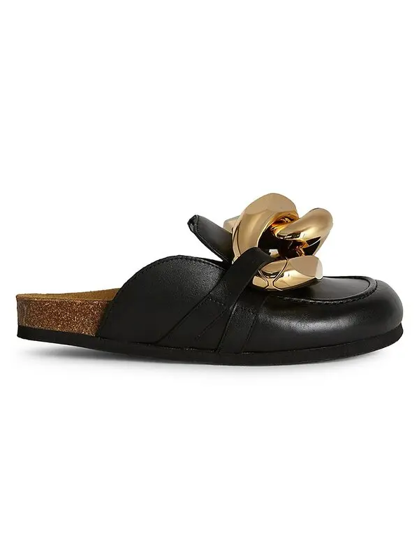 JW Anderson Chain Leather Loafer Mules - Black