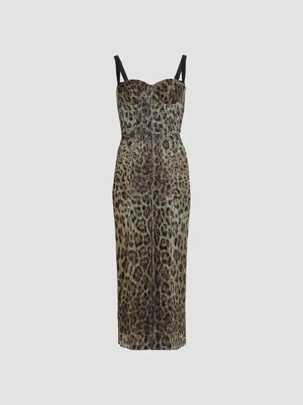 Dolce & Gabbana Print Tulle Pencil Midi Dress - Leopard
