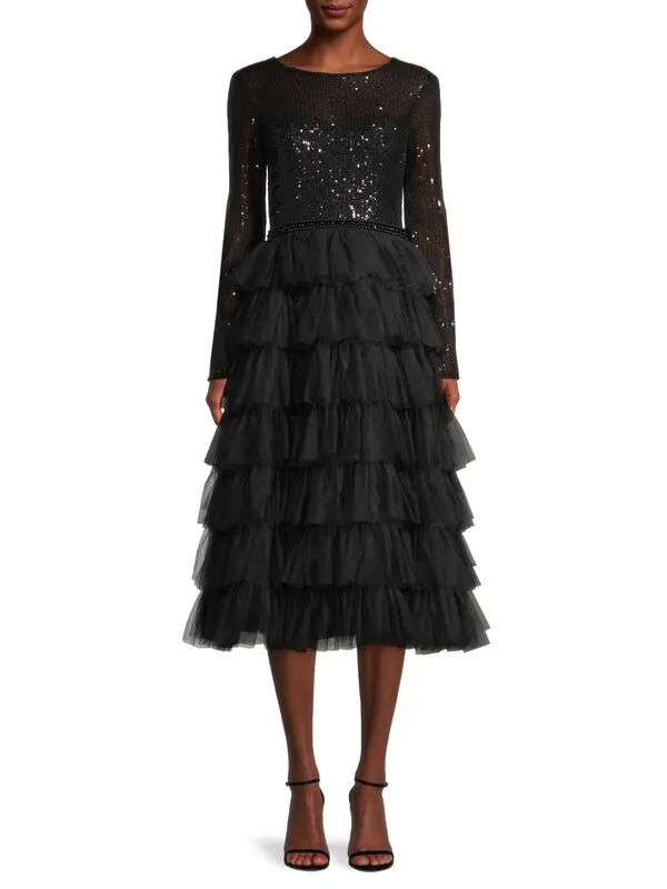 Mac Duggal Sequined Tea-length Dress