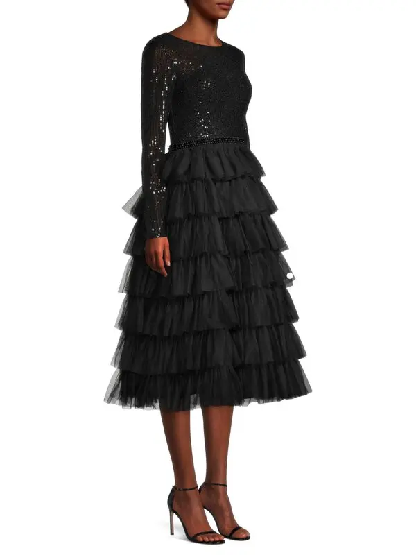 Mac Duggal Sequined Tea-length Dress