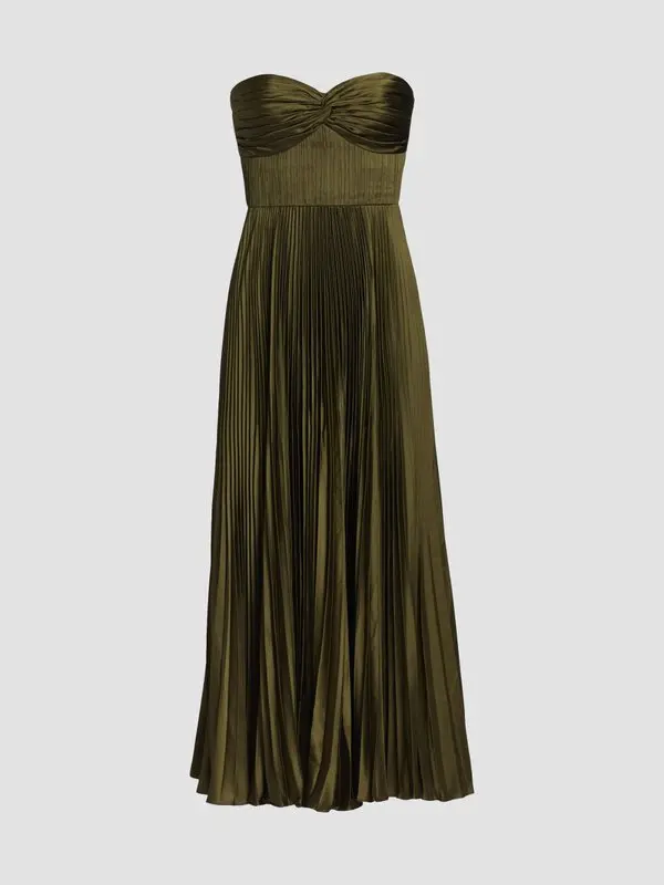 AMUR Pleated Strapless Belle Dress - Olive