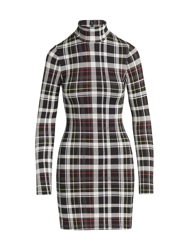 Alice + Olivia Delora Plaid Turtleneck Minidress