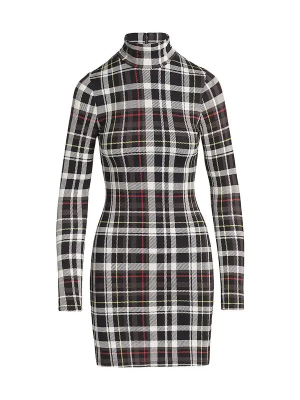 Alice + Olivia Delora Plaid Turtleneck Minidress