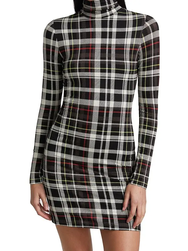 Alice + Olivia Delora Plaid Turtleneck Minidress