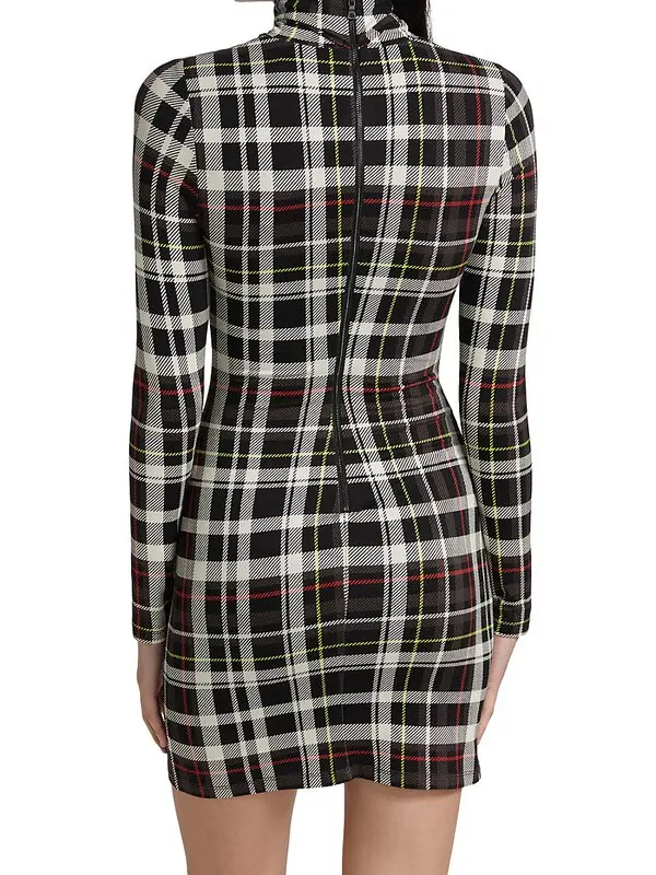 Alice + Olivia Delora Plaid Turtleneck Minidress