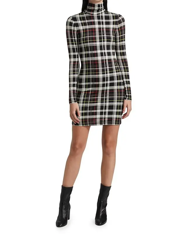Alice + Olivia Delora Plaid Turtleneck Minidress