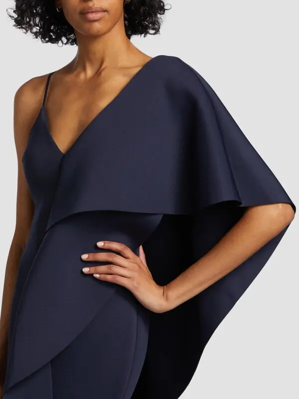 Badgley Mischka Asymmetrical Neoprene Ruffle Gown