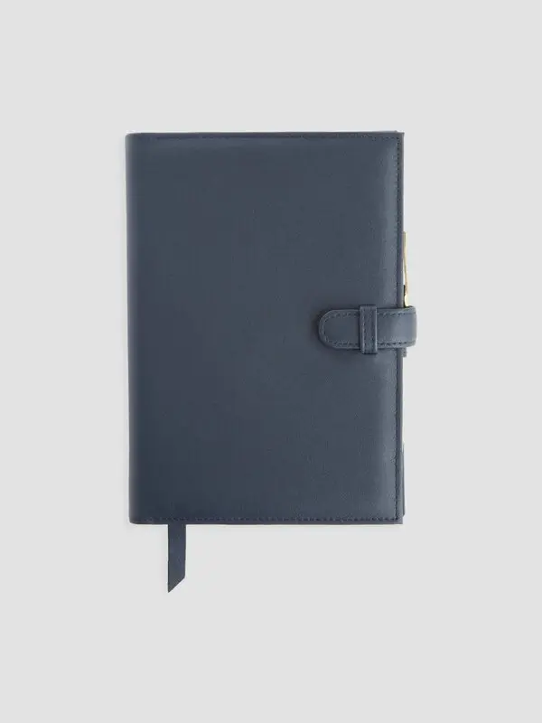 ROYCE NEW YORK Executive Leather Journal - Navy Blue