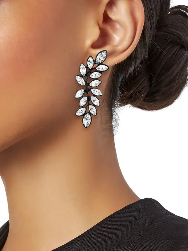 KENNETH JAY LANE Black Enamel & Leaf Drop Earrings