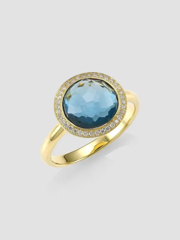 Ippolita Lollipop Small 18k Yellow London Blue Topaz & Diamond Ring - Gold