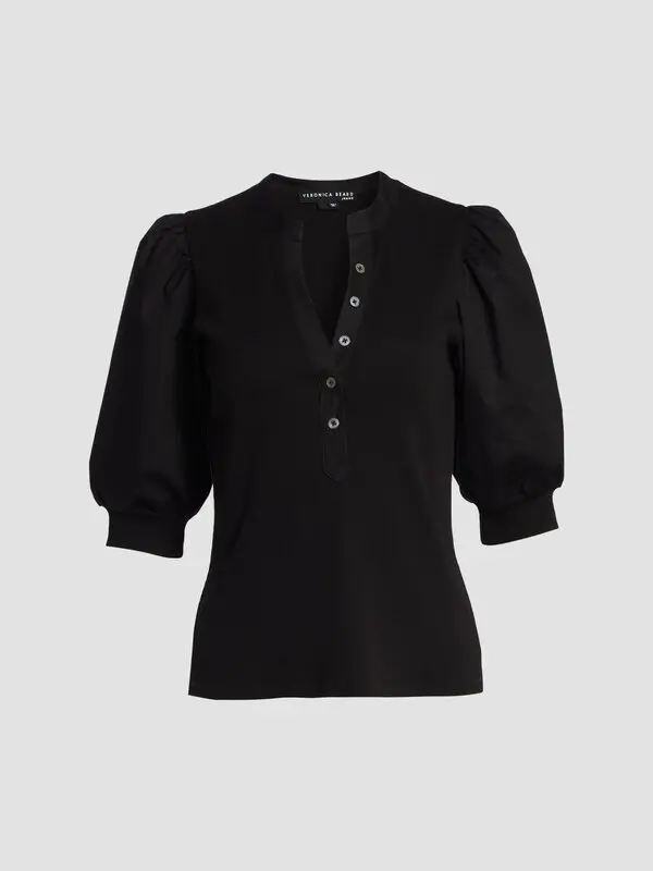 Veronica Beard Coralee Puff-sleeve Top - Black
