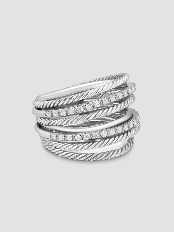 David Yurman Crossover Diamond & Sterling Wide Ring - Silver