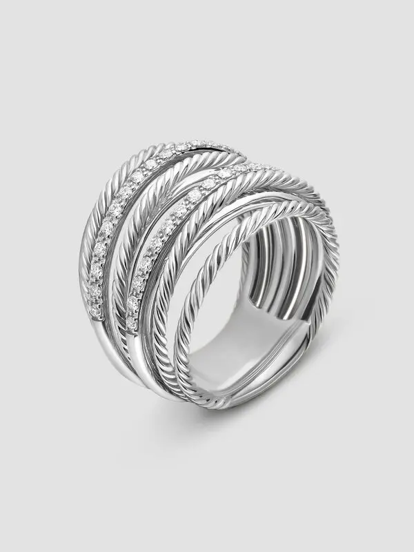 David Yurman Crossover Diamond & Sterling Wide Ring