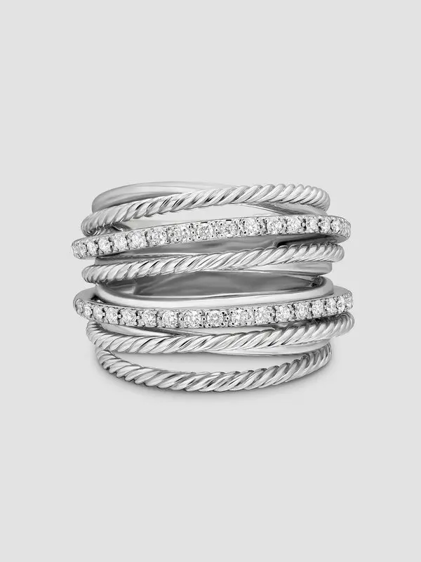 David Yurman Crossover Diamond & Sterling Wide Ring
