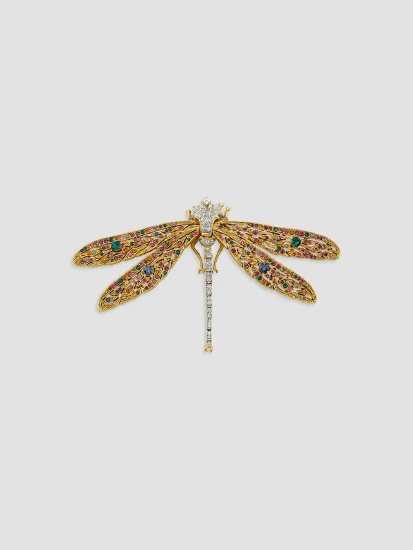 KENNETH JAY LANE Goldtone Multicolored Rhinestone Dragonfly Pin - Multicolor
