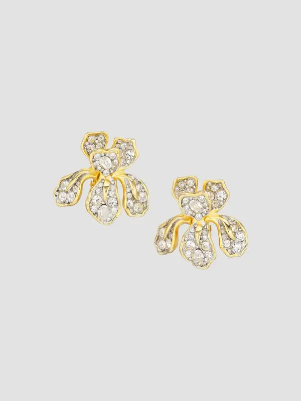 KENNETH JAY LANE 22k Goldplated Iris Pavé Flower Earrings - Gold