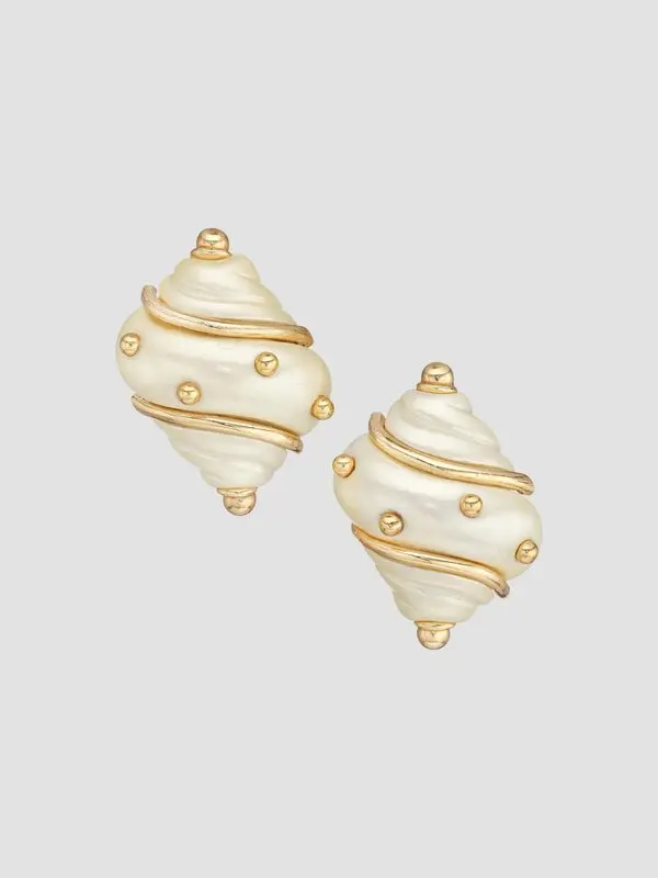 KENNETH JAY LANE Goldtone Faux Shell Clip-on Earrings