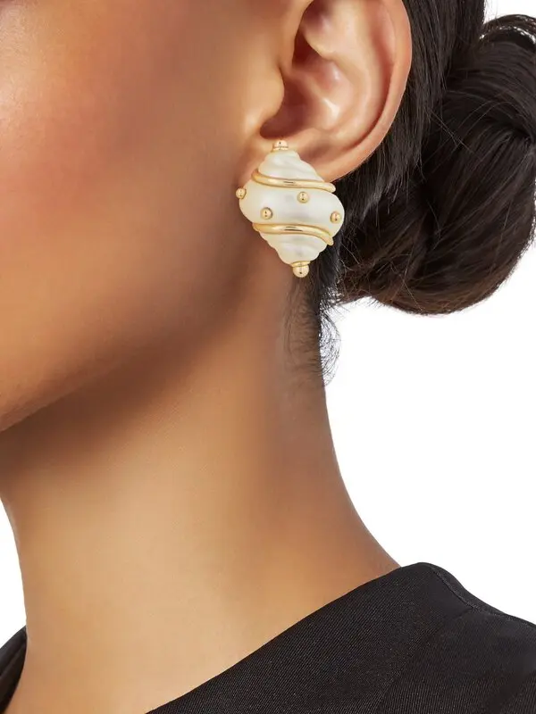 KENNETH JAY LANE Goldtone Faux Shell Clip-on Earrings