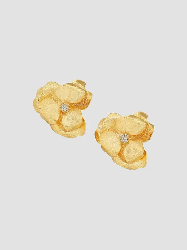 KENNETH JAY LANE 22k Goldplated Crystal Flower Clip-on Earrings - Gold