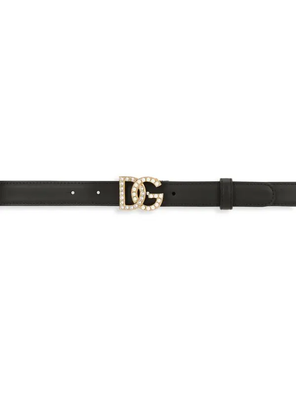 Dolce & Gabbana Dg Swarovski Logo Leather Belt - Nero