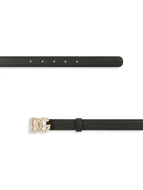 Dolce & Gabbana Dg Swarovski Logo Leather Belt - Nero