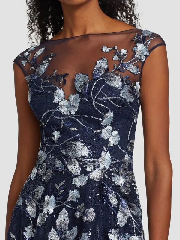 Rickie Freeman For Teri Jon Embroidered Mesh Gown - Navy Silver