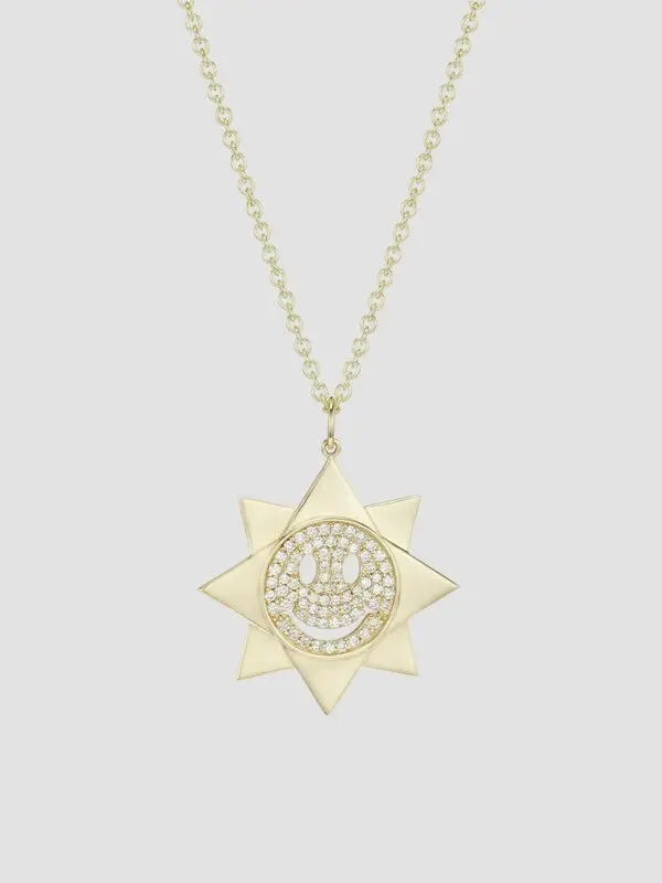 SYDNEY EVAN 14k Yellow & Diamond Happy Face Sun Pendant Necklace - Gold