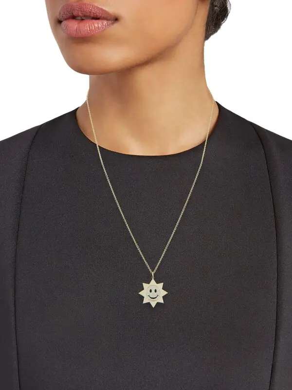 SYDNEY EVAN 14k Yellow & Diamond Happy Face Sun Pendant Necklace