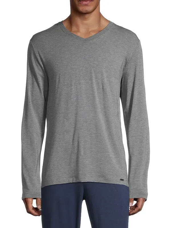 Hanro Casuals Long-sleeve V-neck T-shirt - Stone Melange