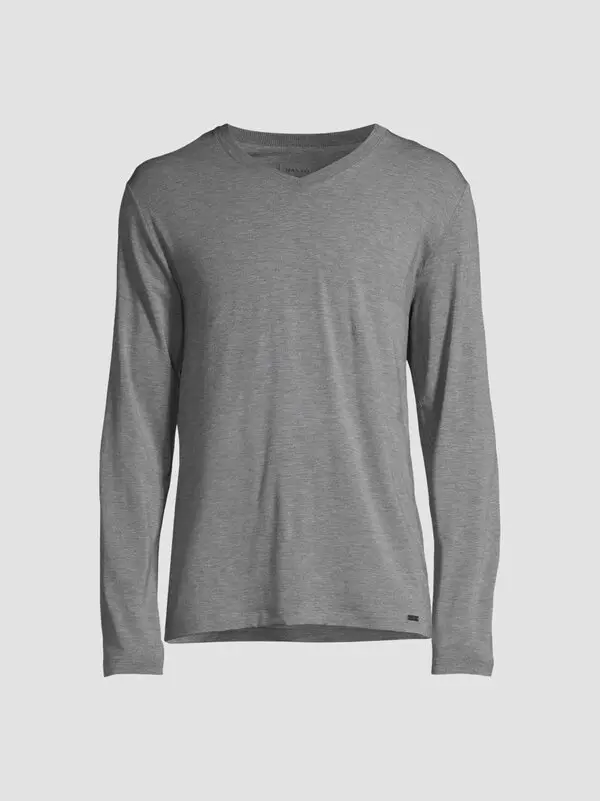 Hanro Casuals Long-sleeve V-neck T-shirt - Stone Melange