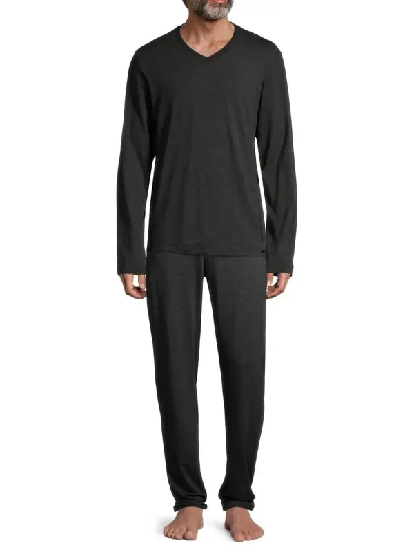 Hanro Casuals Long-sleeve V-neck T-shirt - Stone Melange