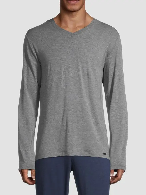 Hanro Casuals Long-sleeve V-neck T-shirt - Stone Melange