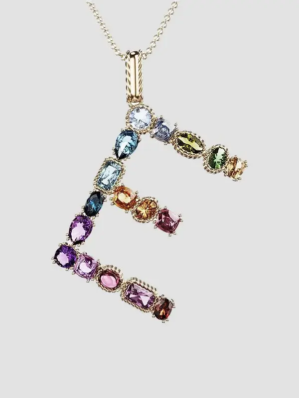 Dolce & Gabbana Rainbow Alphabet 18k Golemstone Initial Pendant Necklace - E